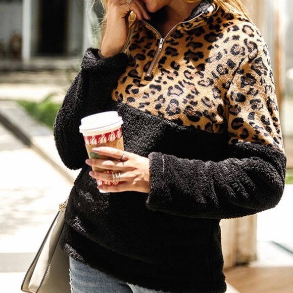 C+D+M | Sweaters | Leopard Faux Sherpa Half Zip Sweater | Poshmark